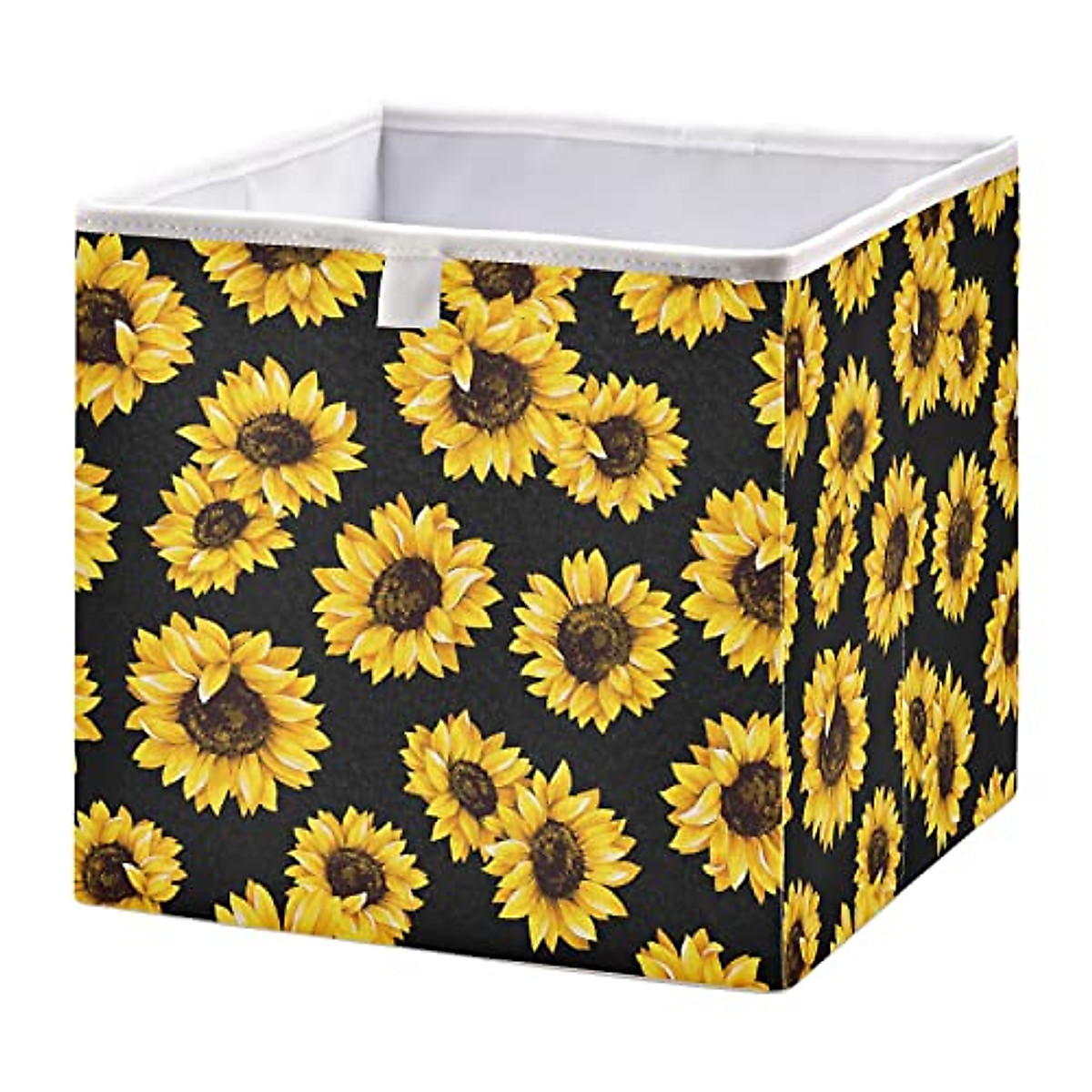 RunningBear Black Sunflowers Storage Basket Storage Bin Square Collapsible Toy Bins Cloth Baskets Containers Organizer for Closet Shelf Car