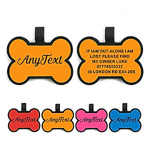 Dog Tags for Pets Engraved UK Personalized ID Tags for Dogs Cats Puppy Kitty Silicone Personalized Dog Tag 2 Shapes & 5 Colours (Orange Bone)