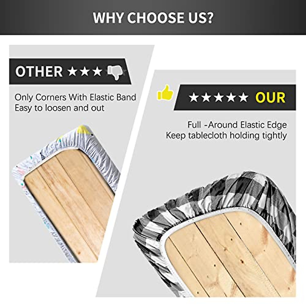 Raweao Picnic Table Cover with Bench Covers - 3 Piece Fitted Picnic Table Cover with Elastic Band and Flannel Backing, Picnic Table Cover for Outdoor, BBQ, Camping (30 X 72 Inch, Black)