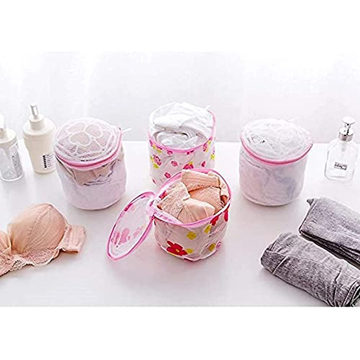 GUAGLL 2Pcs Laundry Bags Protective Washing Bag Printed Folding Reuse Laundry Underwear Bag