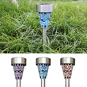 iFCOW Pathway Landscape Lighting, Solar Mosaic Garden Lights 3pcs Waterproof Mosaic LED Garden Light for Outdoor Christmas Garden Home Decoration