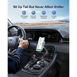 Wireless Car Charger, Cup Holder Wireless Charger, Tollefe 15W Qi Fast Charging Phone Holder, Auto Clamping Height Adjustable Non-Shaking Phone Mount for iPhone 14 13 12 Pro Max X XR, Samsung S22 S21