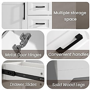 BUPWHEK 48” Luxurious Bathroom Vanity with Ceramic Sink Combo, White Bathroom Cabinet with 2 Soft Closing Doors & 6 Full Extension Drawers, Modern Bathroom Storage Cabinet