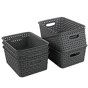 Teyyvn Plastic Storage Basket, 10.03" x 7.59" x 4.09", Pack of 6, Gray