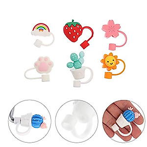 SEWACC 6Pcs Silicone Straw Tips Cover Lovely Cartoon Reusable Drinking Straw Plugs Reusable Straw Tips Lids for Straws (Mixed Style)