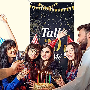 Dill-Dall Happy 30th Birthday Door Cover Banner, Talk 30 to Me Sign, 30th Birthday Backdrop Banner, 30th Birthday Party Decorations (Black & Gold)