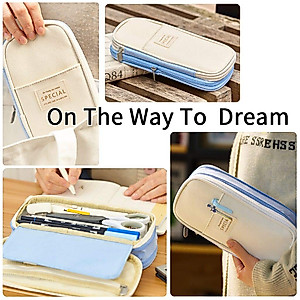 EASTHILL Big Capacity Pencil Pen Case Office College School Large Storage High Capacity Bag Pouch Holder Box Organizer Light Blue
