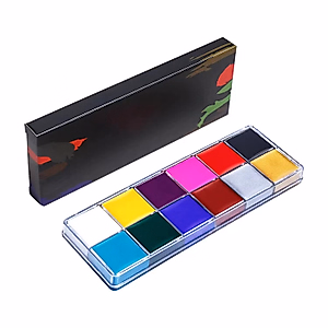 Face Body Paint Oil Palette 12 Color, Halloween Face Paint, Professional Face Painting Kit, Non Toxic Body Makeup for Kids and Adult