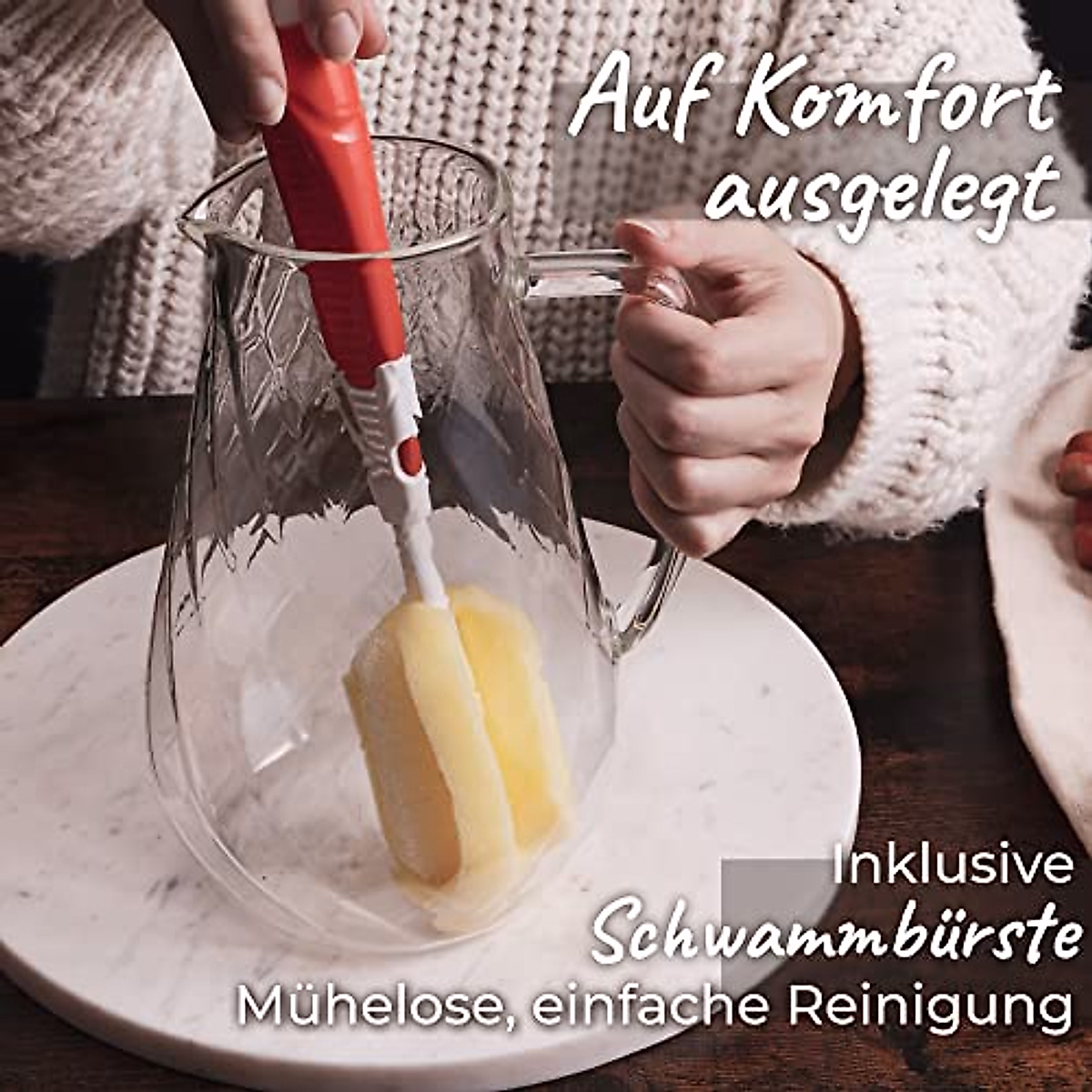 Pykal Diamond Glass Pitcher with Lid - 72 Oz - Heat Resistant Water or Juice Pitchers with Lids - Beverage Carafe for Lemonade, Iced Tea or Sangria - w/Free Brush