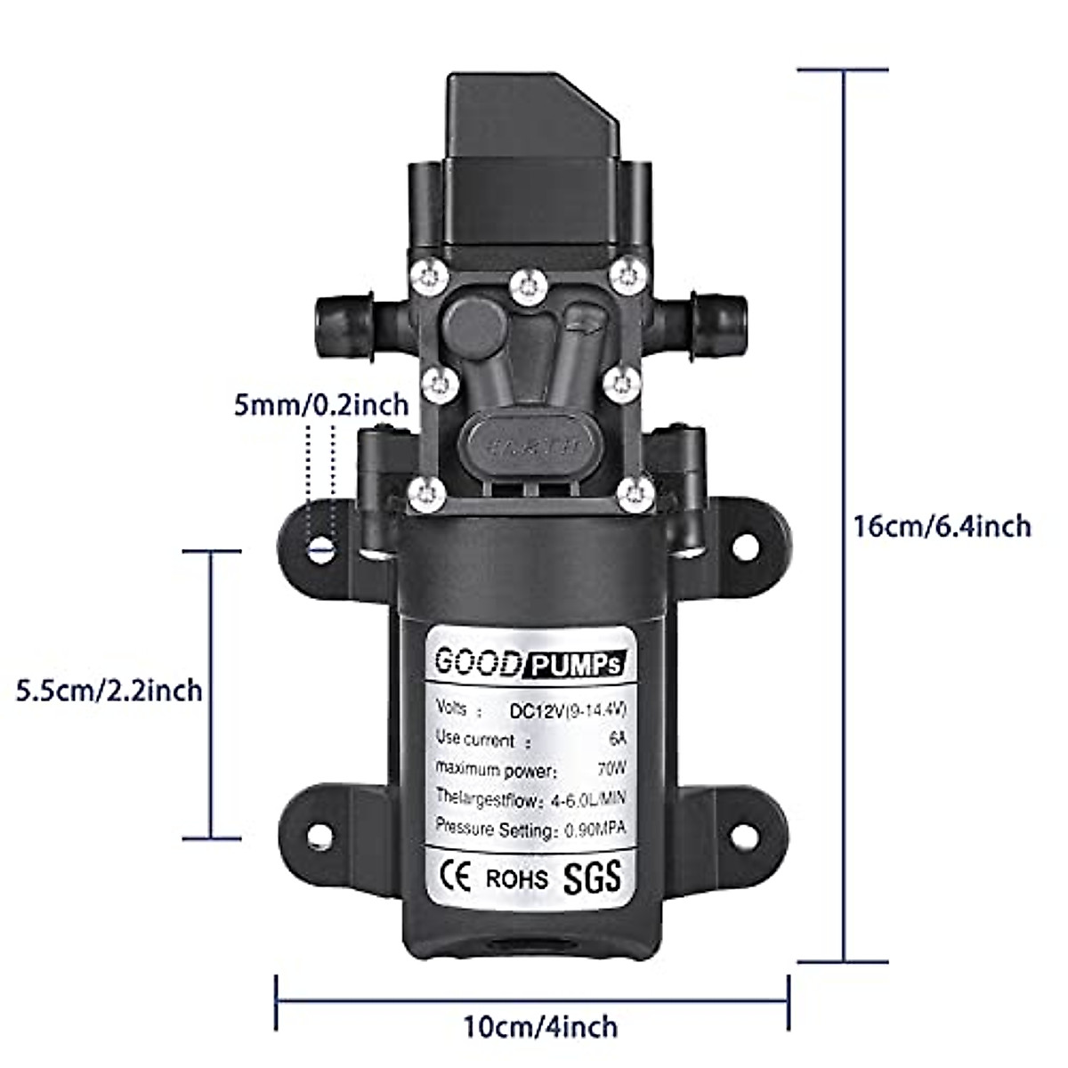 VeYocilk DC 12V Water Pump Diaphragm Pump Self Priming Sprayer Pump with Pressure Switch with 2 Hose Clamps for Garden Lawn