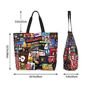 Ftuiylu Broadway Movie musical Canvas Tote Bag Women Kitchen Reusable Grocery Bags Canvas Shopping Bag Beach Bags Shoulder Bag for Outdoor