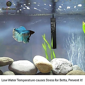 SunGrow Halfmoon Betta Heater, 10 Watts, for Small Tanks, Fully Submersible Aquarium Heater, Automatically Reaches Preset Temperature, Energy-Efficient Heating Module, Suction Cups Included