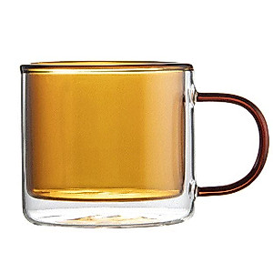 Colored Transparent Coffee Mug Heat-Resistant Colored Double Wall Insulated Glass Cup (Copper)