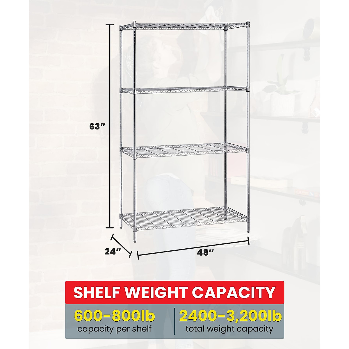 Quantum Storage Systems WR63-2448C Starter Kit Wire Shelves Chrome 4 Shelves 63" H x 48" W x 24" D
