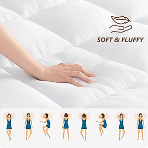 JKMAX Mattress Topper King - Pillow Top Mattress Topper Pad Extra Thick Cover with Deep Pocket - Mattress Topper for Back Pain - Overfilled 3D Snow Down Alternative Plush Mattress Topper (King,White)