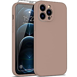 DEENAKIN Compatible with iPhone 12 Pro Case with Screen Protector,Enhance Camera Protection,Soft Silicone Gel Rubber Bumper Cover,Slim Fit Protective Phone Case 6.1" for Women Girls Light Brown