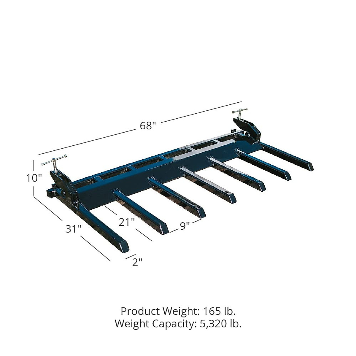 Titan Attachments 21" Fork Length Clamp-On Debris Forks V2, Fits 72" Loader Buckets, Skid Steers, Rated 5,320 LB Capacity