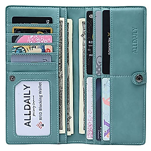 Alldaily Ultra Slim Thin Leather Women Wallet RFID Blocking Credit Card Holder Bifold Long Ladies Billfold (Purist Blue)