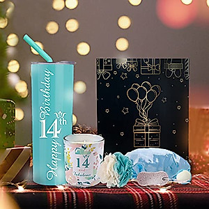 Happy 14th Birthday Gift Set for Girls - 14th Birthday Tumbler, Party Supplies, and Unique Gifts for Best Friends and Sisters - Cool Birthday Gift Basket Ideas for Female Friends
