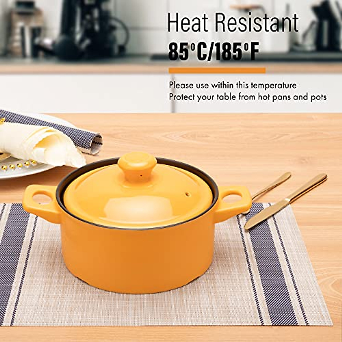 Winknowl Placemats, Set of 8 Heat Resistant Stain Resistant Non-Slip Woven Vinyl Insulation Placemats, Washable Durable Elegant Table Mats for Dining (Beige Blue)