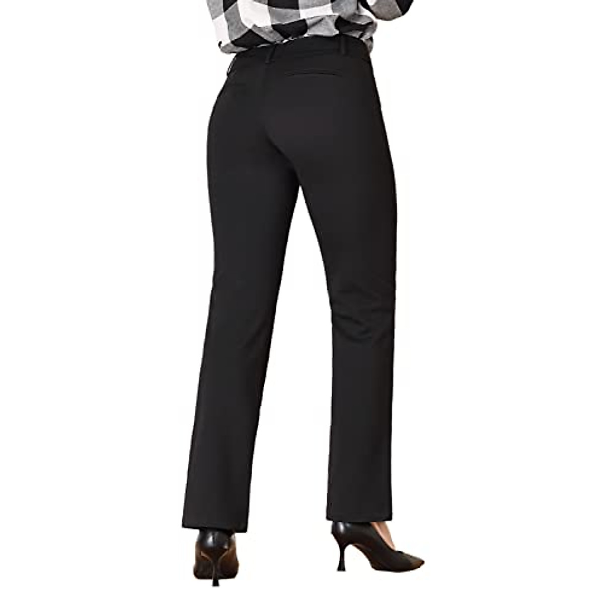Bamans Women's Bootcut Pull-On Dress Pants Office Business Casual Yoga Work Pants with Key Pocket Straight Leg (Black, Medium)