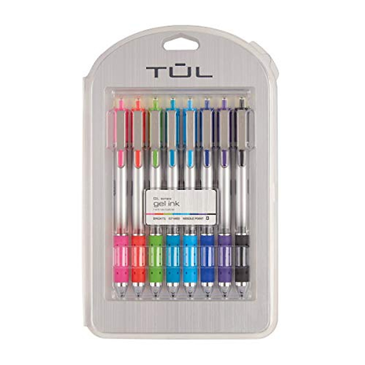 TUL® - Pen - Retractable, Gel Pens, Needle Point, 0.7 Mm, Gray Barrel - 9.1" x 5.65" x 0.5" - Assorted - PK of 8