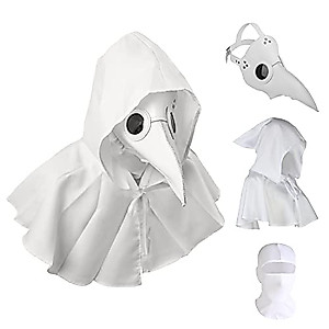 KOILLUXU White Plague Doctor Mask Costumes Set, Leather Bird Beak Mask for Halloween Cosplay Party Costume, Masquerade Party Costume Props. (White)
