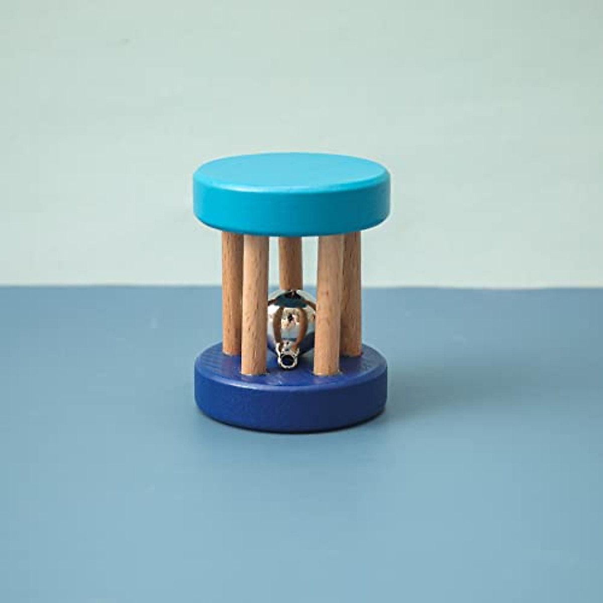 Promise Babe Wooden Rattle Nursing Shower Gifts Montessori Baby Roller Bell Toys Infant Gym Blue