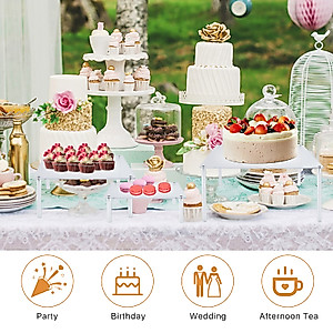 3 Pcs Square Acrylic Cake Stands, Akamino Reusable Round Cupcake Holder for Dessert Cake Pizza, Display Stand Party Serving Platter for Christmas Wedding Birthday Baby Shower Tea Party