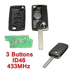 KATUR 433MHz 3 Buttons Auto Car Remote Key Shell Case Cover Replacement with Battery ID46 Chip for Peugeot Citroen Berlingo