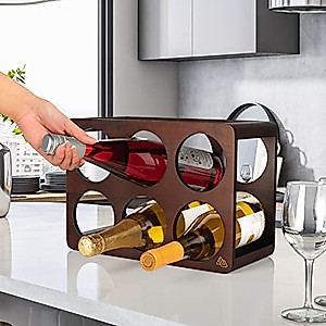 AURUM Wine Rack – 6 Bottle Wooden Wine Racks Countertop – Durable Black Walnut Wooden Wine Stand for Kitchen, Cellar, Office, Bar – Luxurious Wine Bottle Storage for Standard Bottles Holder Stand