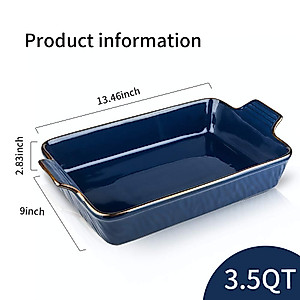 KOOV Individual Lasagne Pan Deep, Rectangular 9x13 Baking Dish, Ceramic Baking Dish, Bakeware for Tapas, Roasting, Casserole Dish for Oven, Texture Series (Aegean)