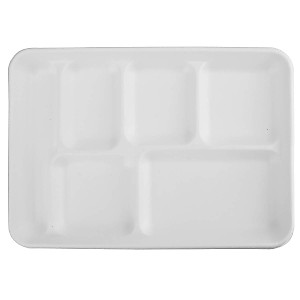 Bekith 60 Pack 6-Compartment Disposable Paper Plate, 100% Compostable Bagasse School Lunch Tray, Heavy-Duty Sectional Plates Eco-Friendly Made of Sugar Cane Fibers