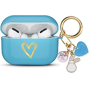 Aiiko Compatible AirPods Pro Case with Cute Lucky Ball Rabbit Keychain Gold Heart Pattern Soft TPU Shockproof Protective iPod Pro Case Cover for Airpods Pro（2019 Released） for Girls Women-Black