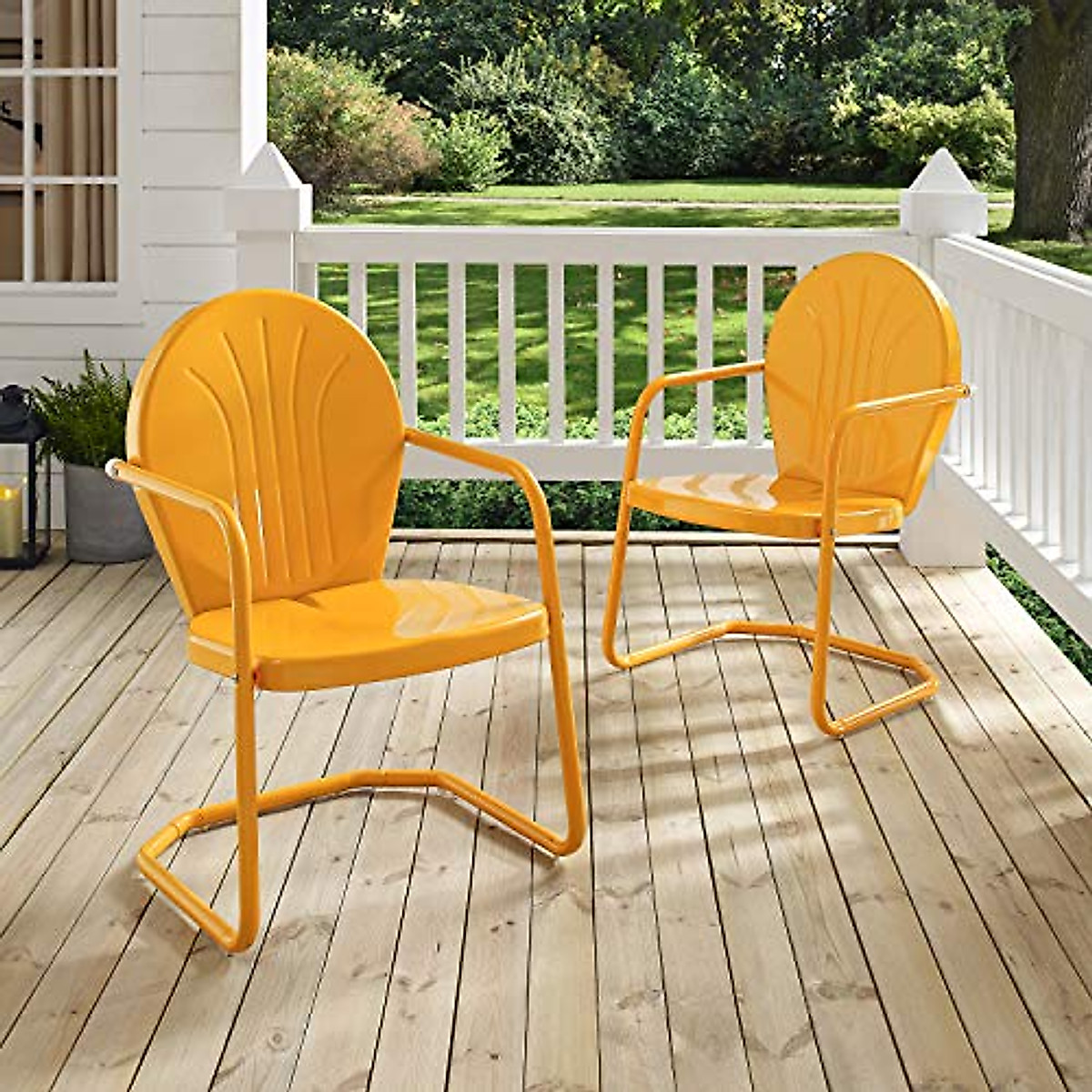 Crosley Furniture Griffith Outdoor Chair, Retro Metal Patio Chairs for Dining, Porch, Deck, Balcony, Tangerine