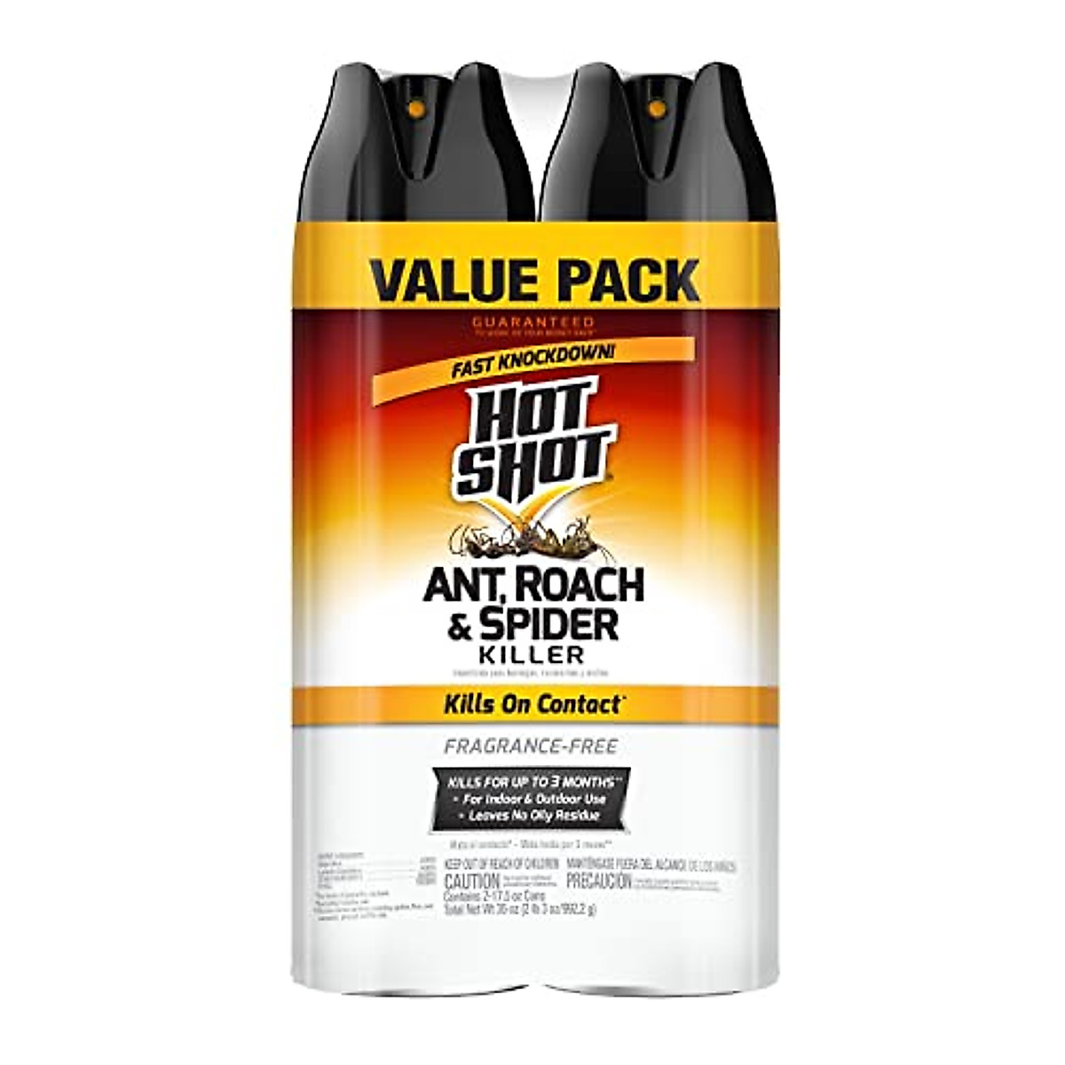 Hot Shot Ant, Roach & Spider Killer, Kills Roaches and Listed Ants On Contact, Indoor & Outdoor Use, (Unscented) 2 Pack, 17.5 Ounce