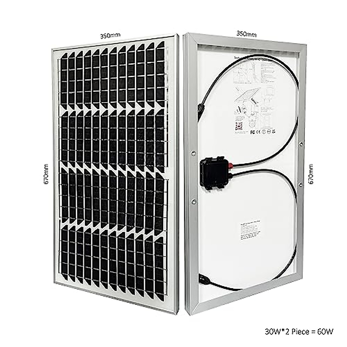 SUNBA 60W Monocrystalline Solar Panel Kit with Built-in Rechargeable Lithium Battery 12V 38Ah, Waterproof IP66 for Off-Grid System