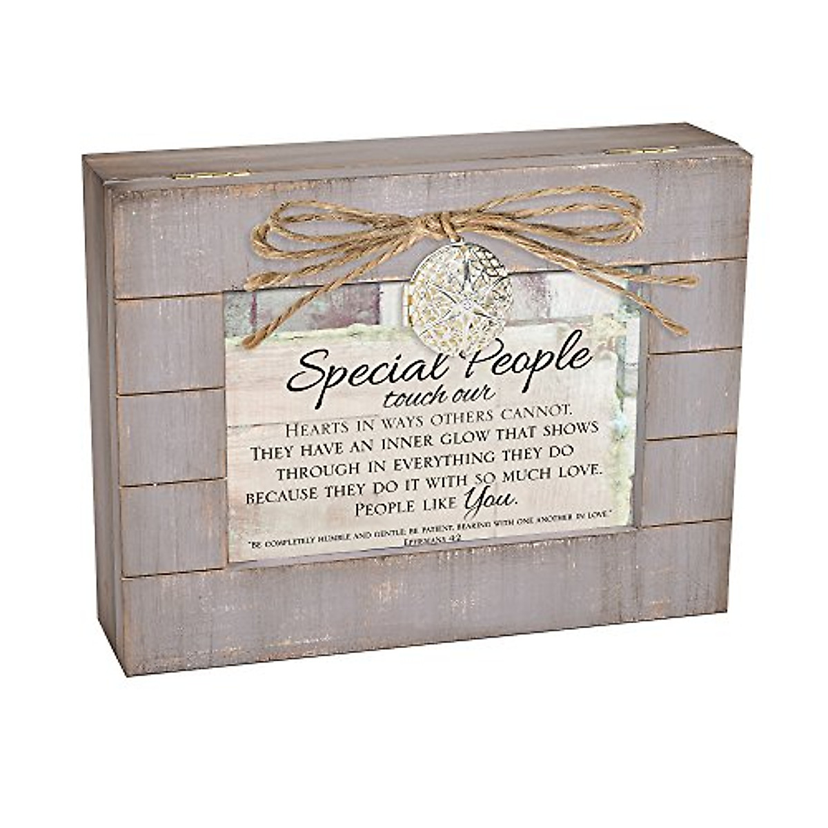 Cottage Garden Special People Touch Our Hearts Grey Distressed Locket Music Box Plays Amazing Grace