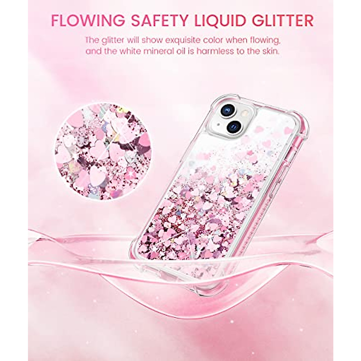 Caka Case Compatible for iPhone 13 Glitter Case, iPhone 14 Case for Women Girls with Built-in Screen Protector Bling Sparkle Liquid Full Body Protective Case for iPhone 13 14 6.1 inch - Rose Gold
