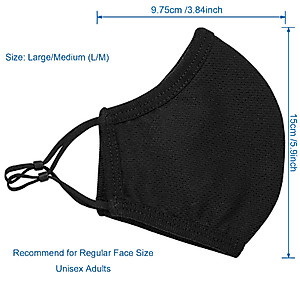 Cloth Face Mask Breathable 3-Ply Adjustable Ear Loops, Washable Reusable Cotton Black Sport Masks for Unisex Adult (Pack of 4) (L-Black-for Most Women Men)