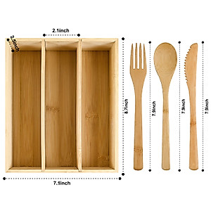 Bamboo Cutlery Reusable with Silverware Organizer, 16Pcs Bamboo Flatware Set with Bamboo Forks Spoons Knives, Reusable Bamboo Cutlery with Portable Storage Case for Home and Travel Camping Hiking