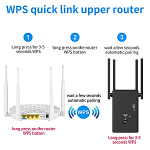 PAKESI WiFi Extender Signal Booster, 4 Antennas 360° Degree Full Coverage WiFi Extender Signal Amplifier,with AC1200 Dual Band Wireless Signal Booster,Coverage up to 2640sq.ft and 25 Devices