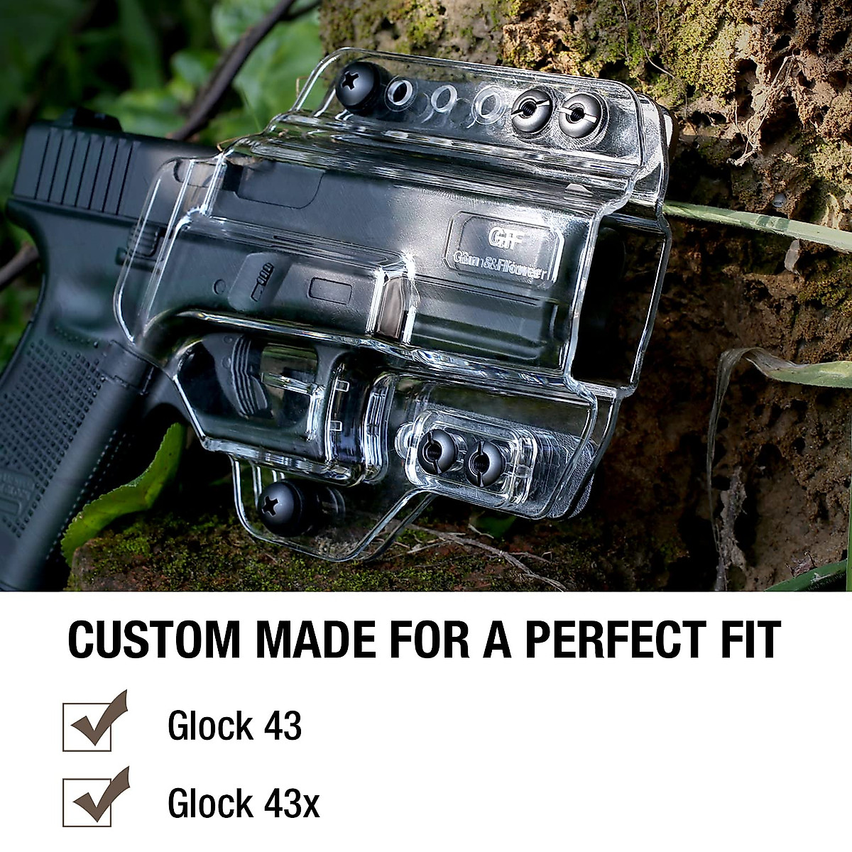 OWB Holster Compatible with Glock 43 43x, Outside Waistband Carry Holster Compatible with G43 43x, OWB Right Hand Draw Gun Holster for Men/Women Adj. Cant & Retention，Clear