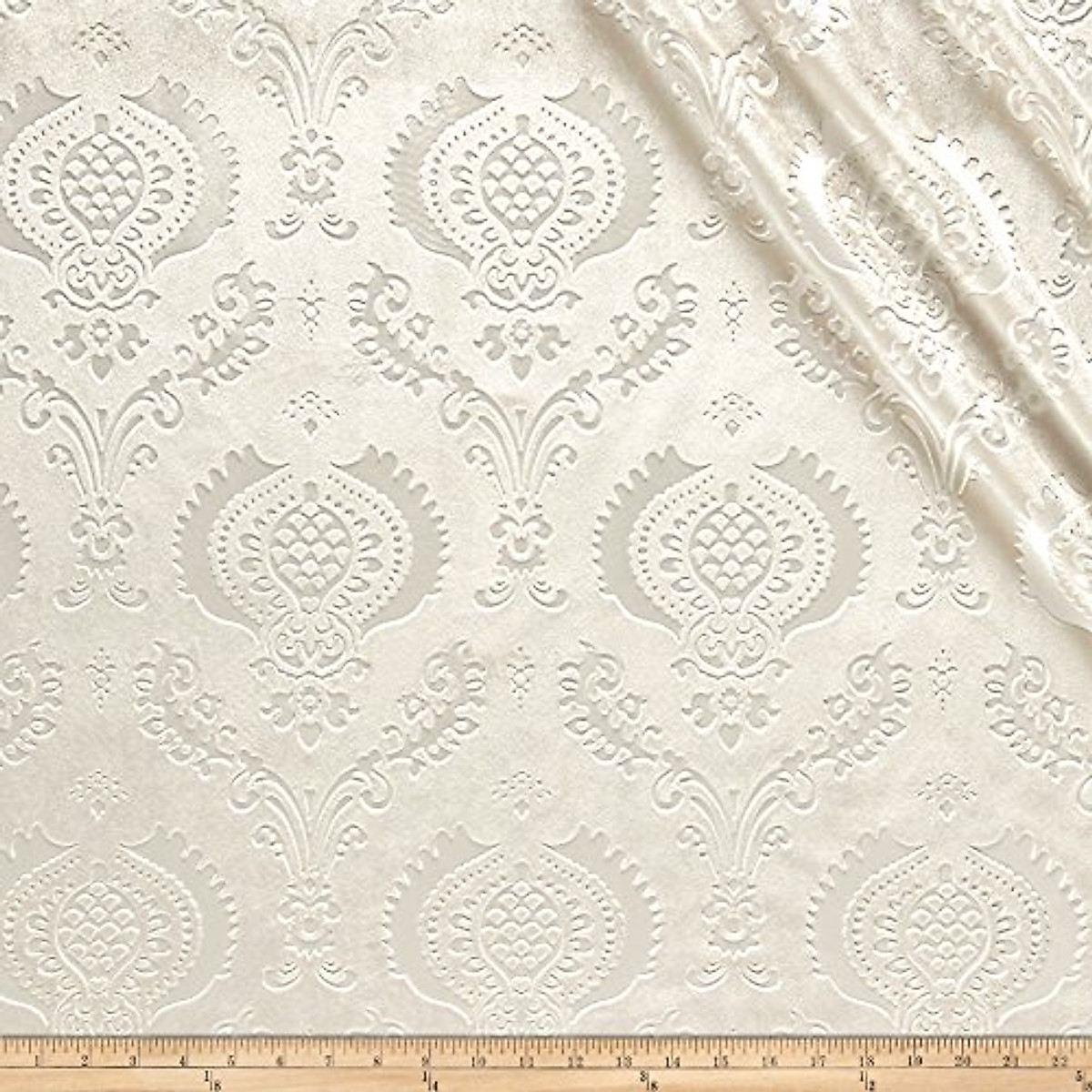Damask Embossed Velvet Ivory, Fabric by The Yard