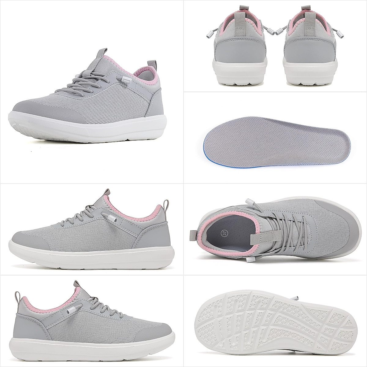 TEYTAP Women's Walking Shoes Casual Ultra-Light Waterproof Cushion Comfortable Tennis Shoes Breathable Fashion Slip On Flat Mesh Sneakers Grey