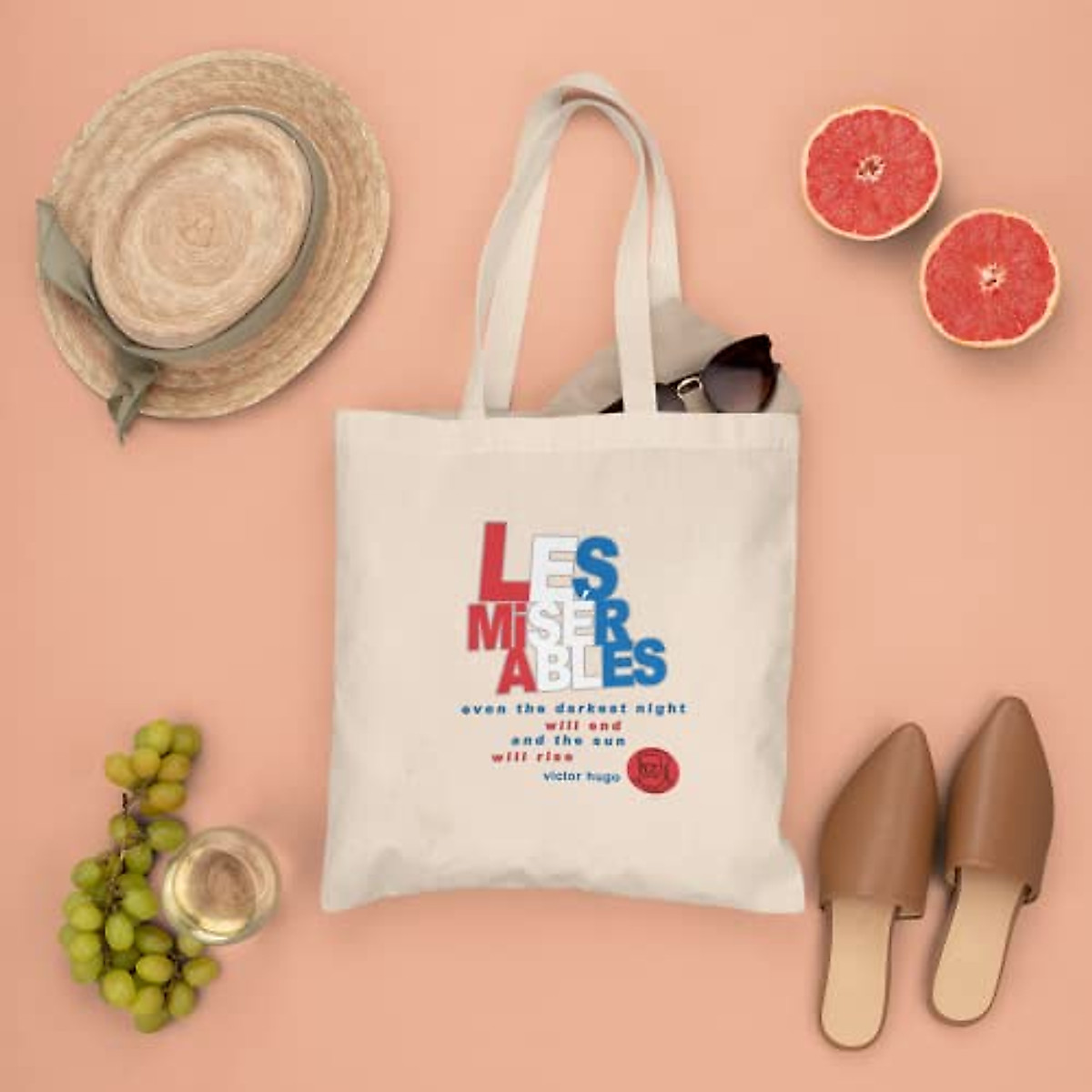 Les Miserables Victor Hugo Book Cover Art Black 15x15 inches Large Canvas Tote Bag Women