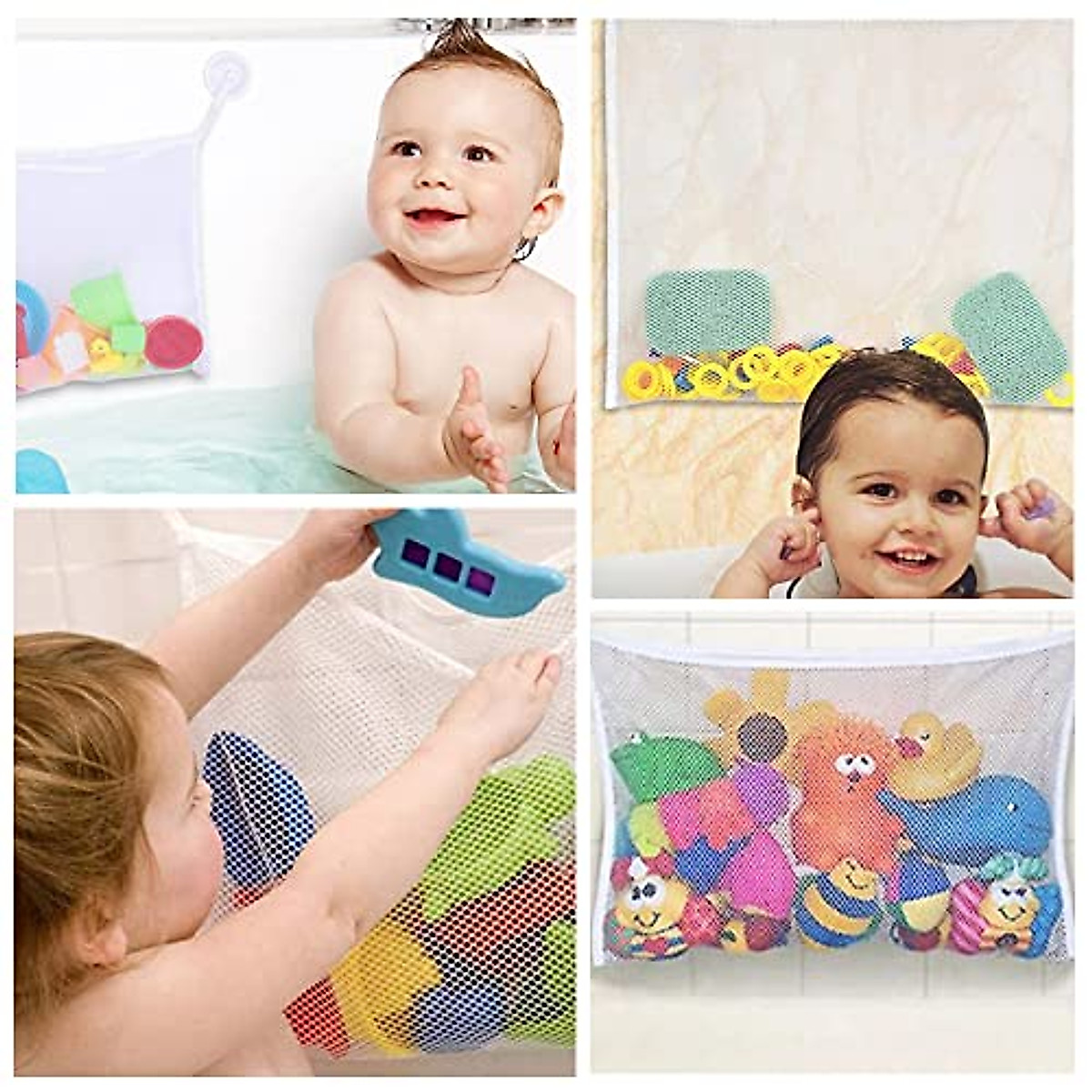 YANCAIYUNL 3 Pcs Bath Toy Storage Bath Toy Holder Removable Mesh Bag with 6 Extra Strong Suction Cups for Toy Storage Bags