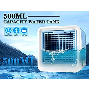 Portable Air Conditioner, 3-IN-Evaporative Air Conditioner in 3 Speed, USB Personal Mini Air Cooler with LED Light for Bedroom, Office, Living Room & More