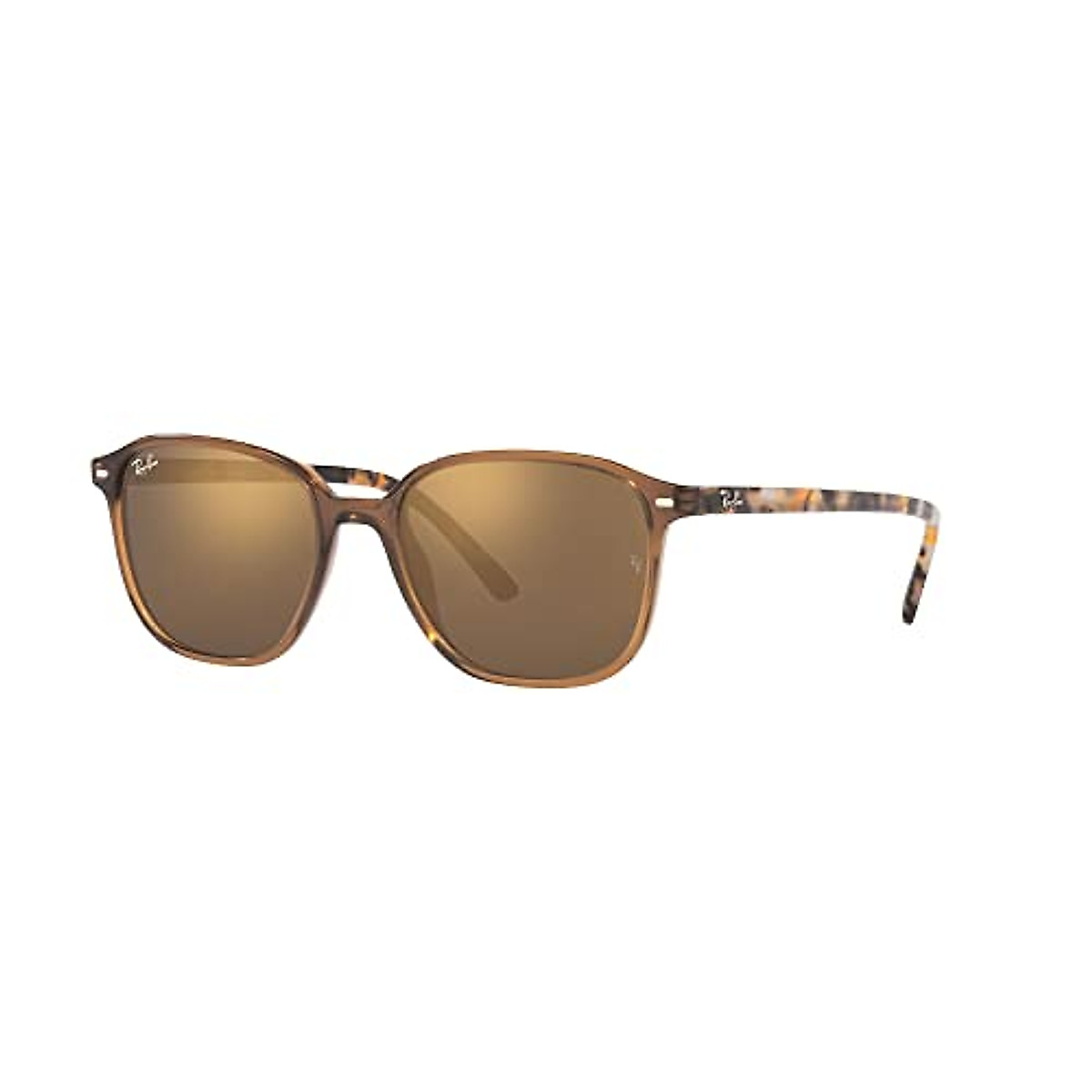 Ray-Ban RB2193F Leonard Low Bridge Fit Square Sunglasses, Transparent Brown/Light Brown Mirrored Gold, 55 mm