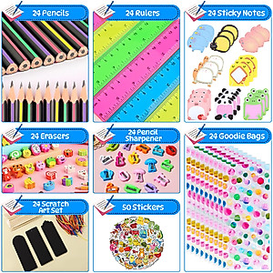 Mepmela Stationery Party Favors for Kids, 24 Pack Stationery Party Supplies With Pencils Rulers Erasers Sticky Notes For Birthday Goodie Bags School Classroom Rewards